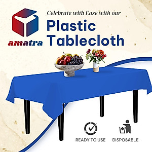 Amatra All-Purpose Plastic Table Cover Roll with Self-Cutter, Alternative to Regular Tablecloth, Disposable Table Cover, Plastic Table Cloth, 54 inches x 120 feet (40 Yards), Blue