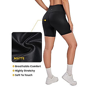 CRZ YOGA Matte Faux Leather Shorts for Women 6'' - Stretch High Waisted Spandex Biker Shorts Workout Yoga Short Leggings Black Classic Medium