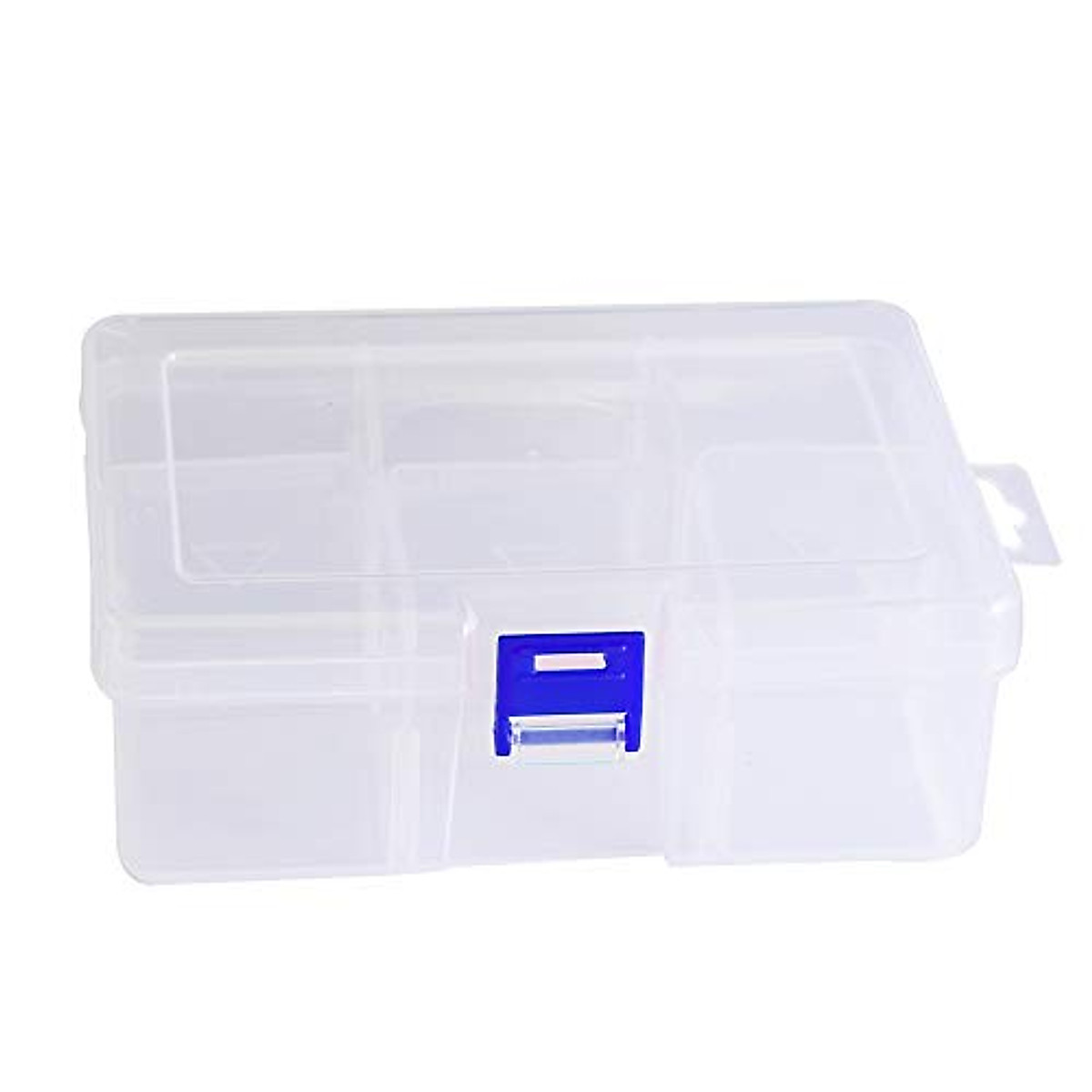 6 Compartments Jewelry Earring Necklace Bead Storage Box Clear Plastic Adjustable Container Case (Blue)