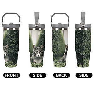 STVNKML 30 Oz Tumbler with Handle And Straw, Cat on The Ground Leakproof Stainless Steel Water Bottle for Hot & Cold Drinks 24 Hours, Car Cup Holder Friendly, Travel Mug for Home, Office, Gym