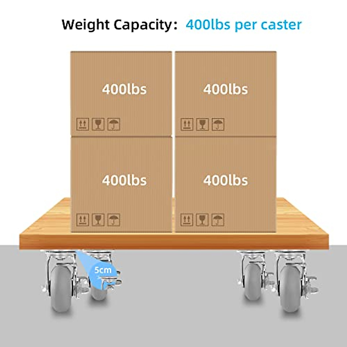 HANDSAMMU 5" x 2" Thermoplastic Rubber Wheels (Crown Tread)-Heavy Duty Casters- 400 Lbs Per Casters- No Noise Plate Caster for Furniture Platform Trucks Workbench (1 Pack Brake)
