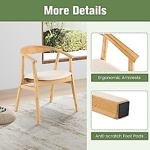 Giantex Bamboo Accent Chair - Wood Natural Boho Accent Dining Chairs with Armrest and Curved Backrest, Accent Arm Chair for Living Room, Dining Room, Small Space
