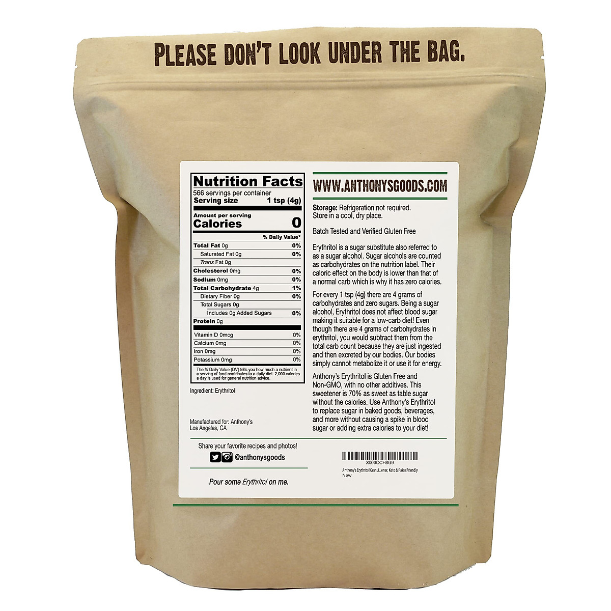 Anthony's Erythritol Granules, 5 lb, Non GMO, Sweetener, Keto & Paleo Friendly