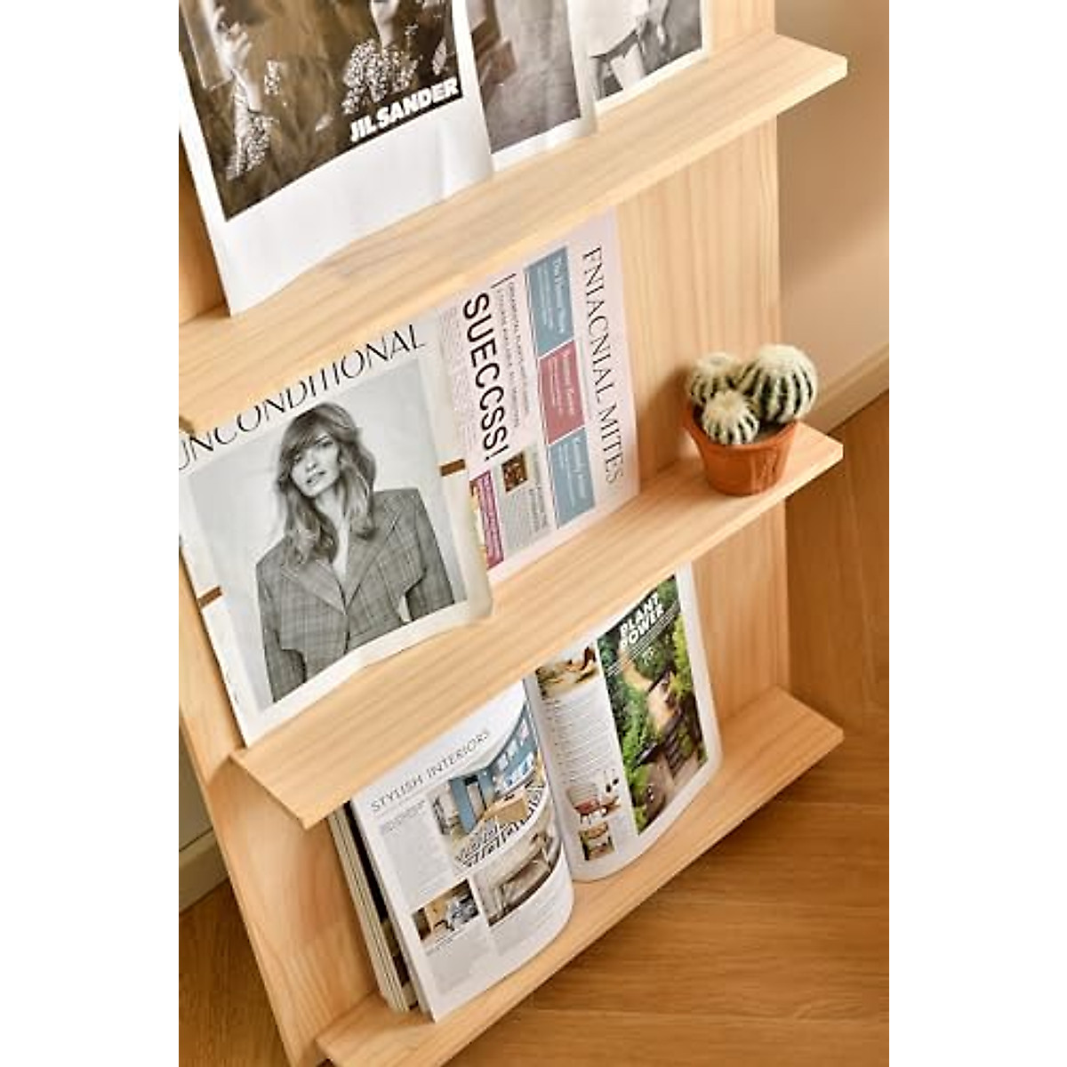 Heehee Solid Wood Bookshelf Bookcase Newspaper Rack Magazine Rack Arched Bookshelf Books and Newspaper Display Rack (3-Tier)
