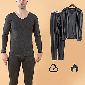 Thermal Underwear for Men Soft Long Johns Solid Thermal Bottoms and Tops Base Layer 2 Pieces for Cold Winter Weather(E#Dark Gray,XX-Large)