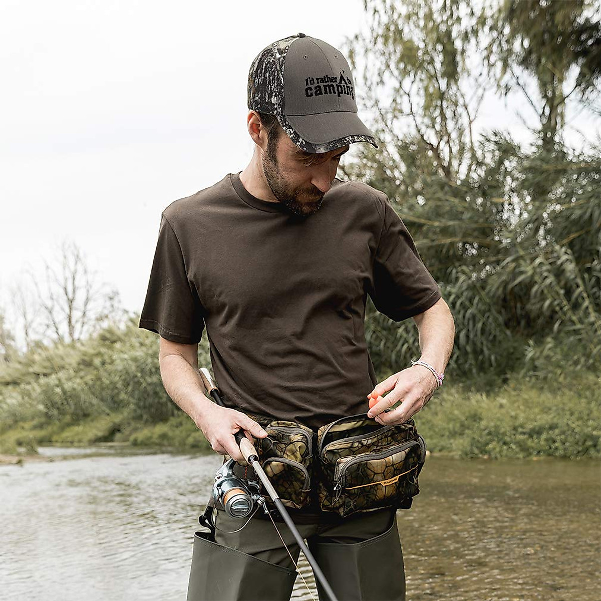 Custom Camo Baseball Cap I'd Rather Be Camping Black Embroidery Cotton Hats for Men & Women Strap Closure Gray Design Only