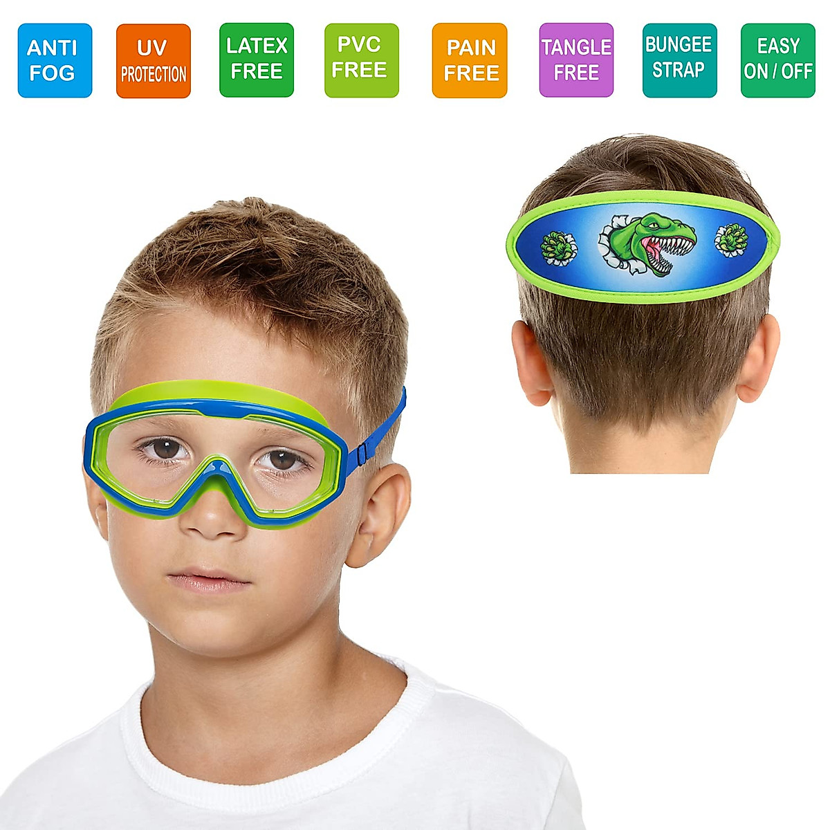HYDROCOMFY 2PK Kids Goggles Age 4/5/6/7, Toddler Swimming Goggles, Mermaid/Dino Kids Goggles for Swimming 4-7