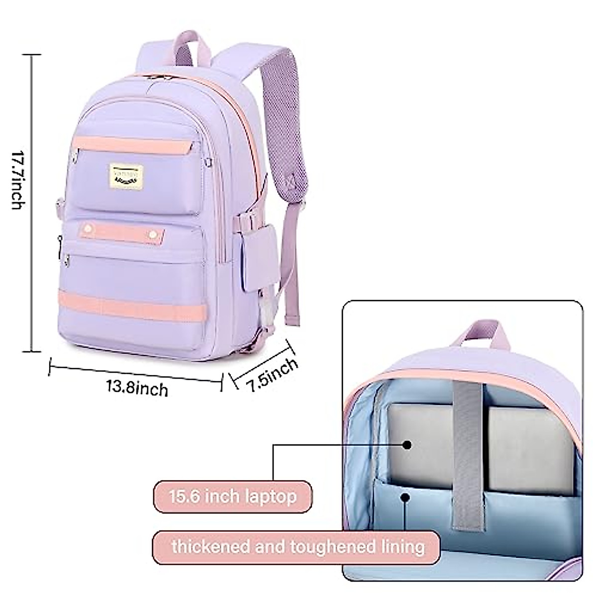 VIRTUREVI School Backpack for Girls Waterproof Laptop Backpack School Bag Bookbag for Teen Girls Purple