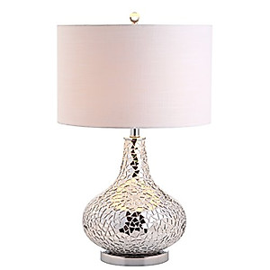 JONATHAN Y JYL1056A Emilia 26" Mirrored Mosaic LED Table Lamp Contemporary Glam Bedside Desk Nightstand Lamp for Bedroom Living Room Office College Bookcase LED Bulb Included, Silver