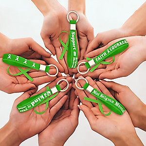Blueweenly 100 Pcs Mental Health Awareness Silicone Keychains Gifts Green Awareness Ribbon Keychain Green Mental Faith Courage Hope Keychains for Adult Man Woman Gifts