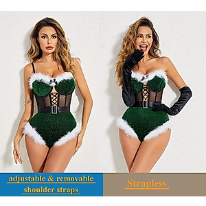 Avidlove Plus Size Lingerie Teddy Bodysuit Women Christmas Lingerie Red Santa Babydoll Set Green Medium