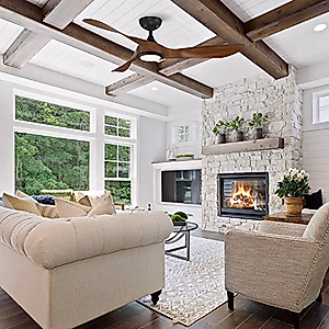 WAC Smart Fans Swirl Indoor and Outdoor 3-Blade Ceiling Fan 54in Matte Black Koa with 3000K LED Light Kit and Remote Control works with Alexa and iOS or Android App