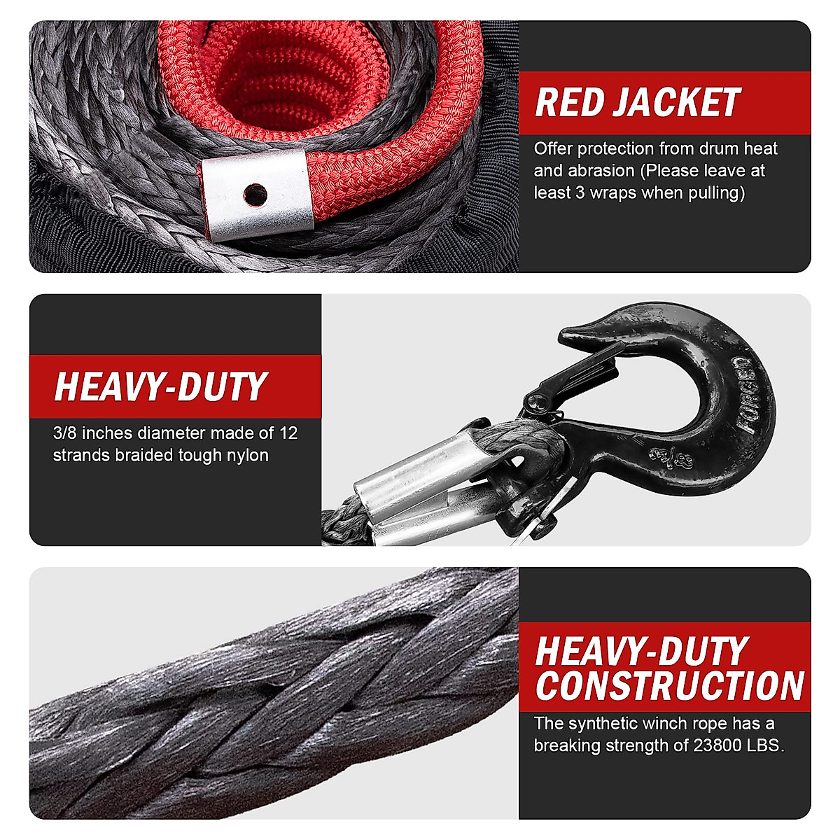 Cainozo Kinetic Recovery Tow Rope,Kinetic Tow Rope Offroad Power Stretch Rope,Heavy-Duty Kinetic Recovery Rope,7/8"×30ft for car Truck ATV UTV SUV