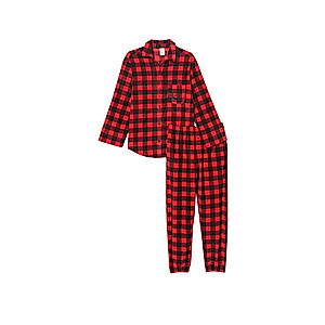 Victoria's Secret PINK Polar Fleece Jogger Pajama Set, PJ Set for Women, 2 Piece Lounge Set PJs, Flannel Pajamas Women, Women's Sleepwear, Red (XL)