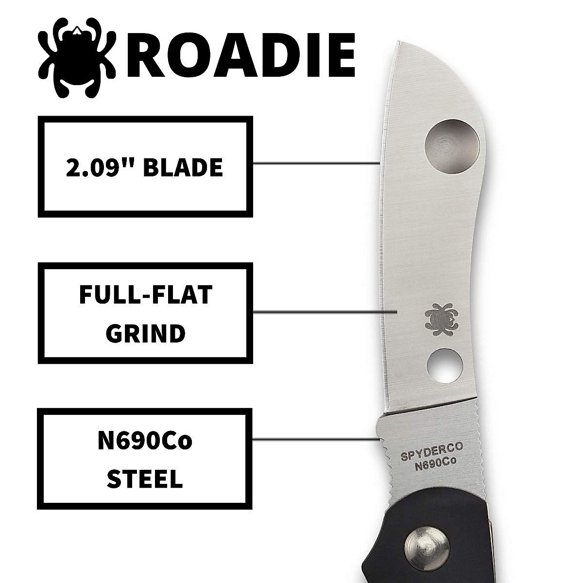 Spyderco Roadie Non-Locking Lightweight Knife with 2.09" N690Co Stainless Steel Blade and Durable Black FRN Handle - PlainEdge - C189PBK
