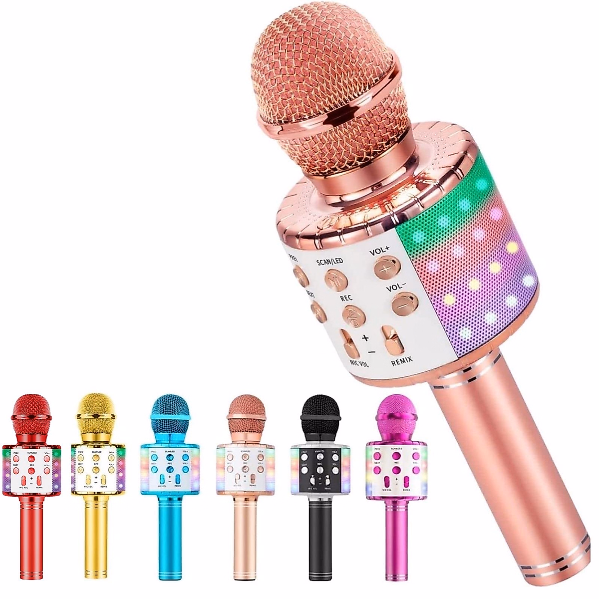 Microphone Kids Karaoke Microphone for Singing, 5 in 1 Bluetooth Microphone with LED Lights Karaoke Machine Portable Mic Speaker Player Recorder for Home Party Birthday (Pink)