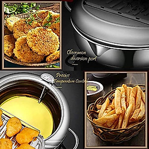 Deep Fryer Pot, 3.4L Tempura Deep Frying Pot 304 Stainless Steel with Temperature Control and Oil Filter Rack for French Fries and Chicken(9.5inch）