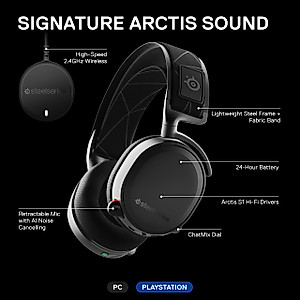 SteelSeries Arctis 7 - Lossless Wireless Gaming Headset with DTS Headphone: X v2.0 Surround - for PC and PlayStation 4 - Black