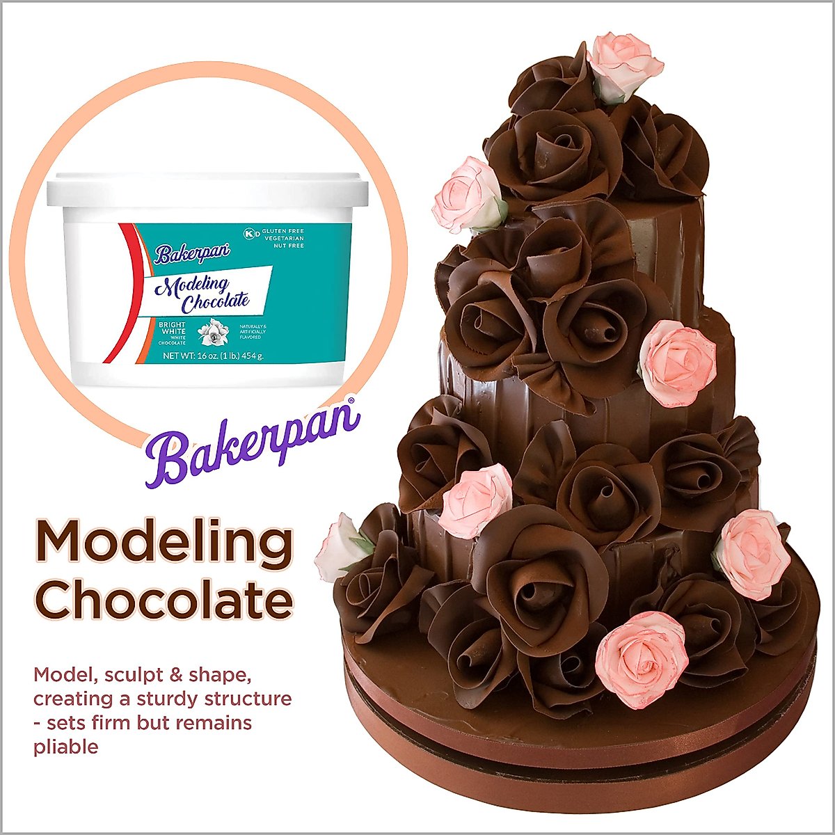 Bakerpan Black Modeling Chocolate - 1 Pound - Sculpt Cakes, Model Figurines, and Create Cake Toppers (Made in USA)