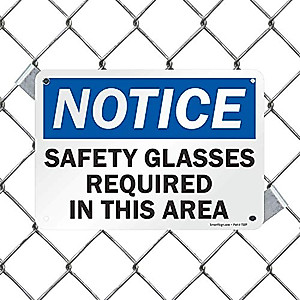 SmartSign - U9-1559-NP_7x10 "Notice - Safety Glasses Required In This Area" Sign | 7" x 10" Plastic Black/Blue on White