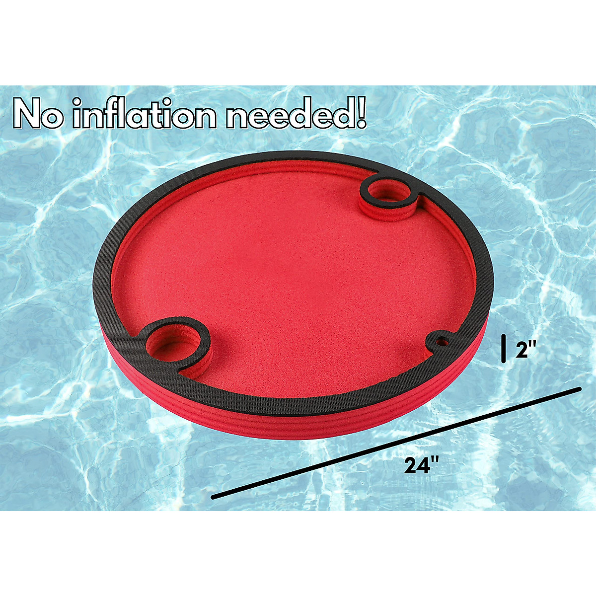 Polar Whale Floating Breakfast Table Serving Buffet Red and Black Round Tray Drink Holders for Swimming Pool Beach Party Float Lounge Refreshment Durable Foam UV Resistant with Cup Holders 24 Inches