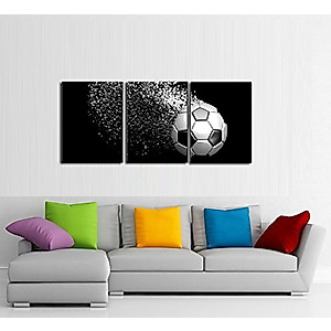 Meiji Black and White Splash Soccer Football Balls Wall Art Posters Prints on Wrapped Frames 3 Pieces for Boys Kids Gifts Room Decoration Ready to Hang,12x16inchx3 (White)