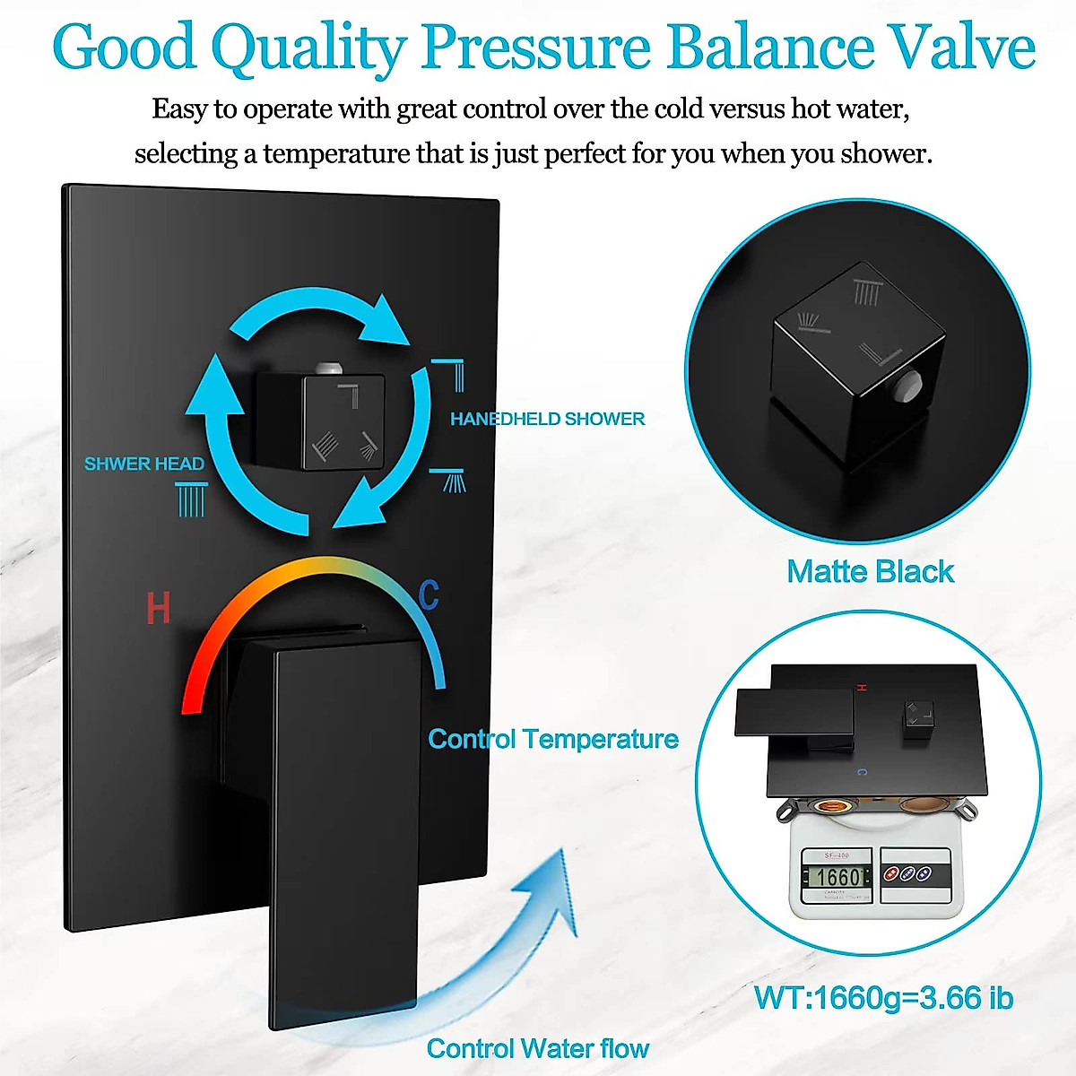 Rain Shower System 12 inch Shower Faucet Set with Tub Spout,Bathroom Wall Mounted Waterfall Shower Head Faucet Sets Complete with Handheld Spray,Rough-in Valve Body and Trim kit,Matte Black