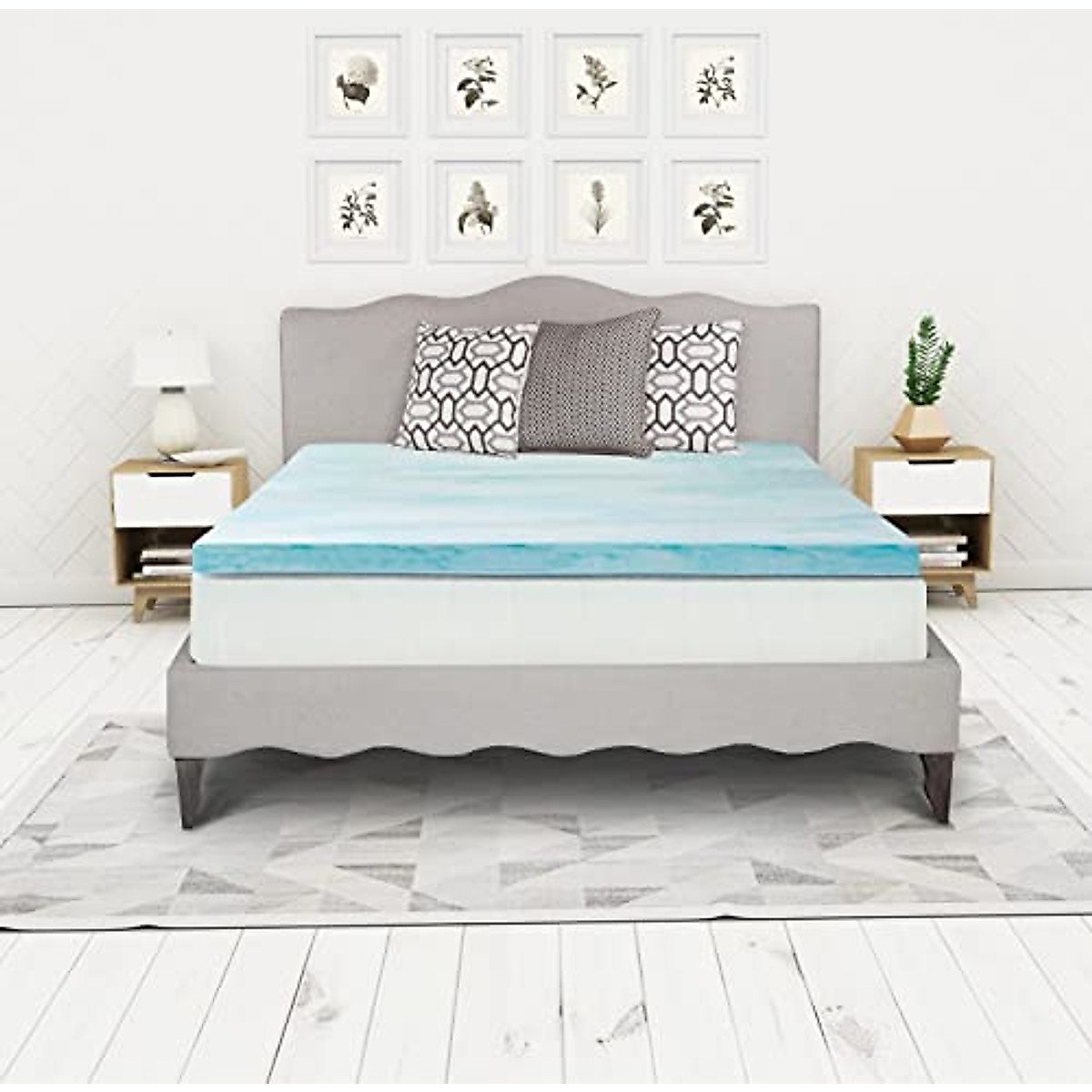 Irvine Home Collection King Size 3" Swirl Cooling Gel Infused Memory Foam Mattress Topper, CertiPUR-US, Breathable, Plush, Pressure Relief, Blue