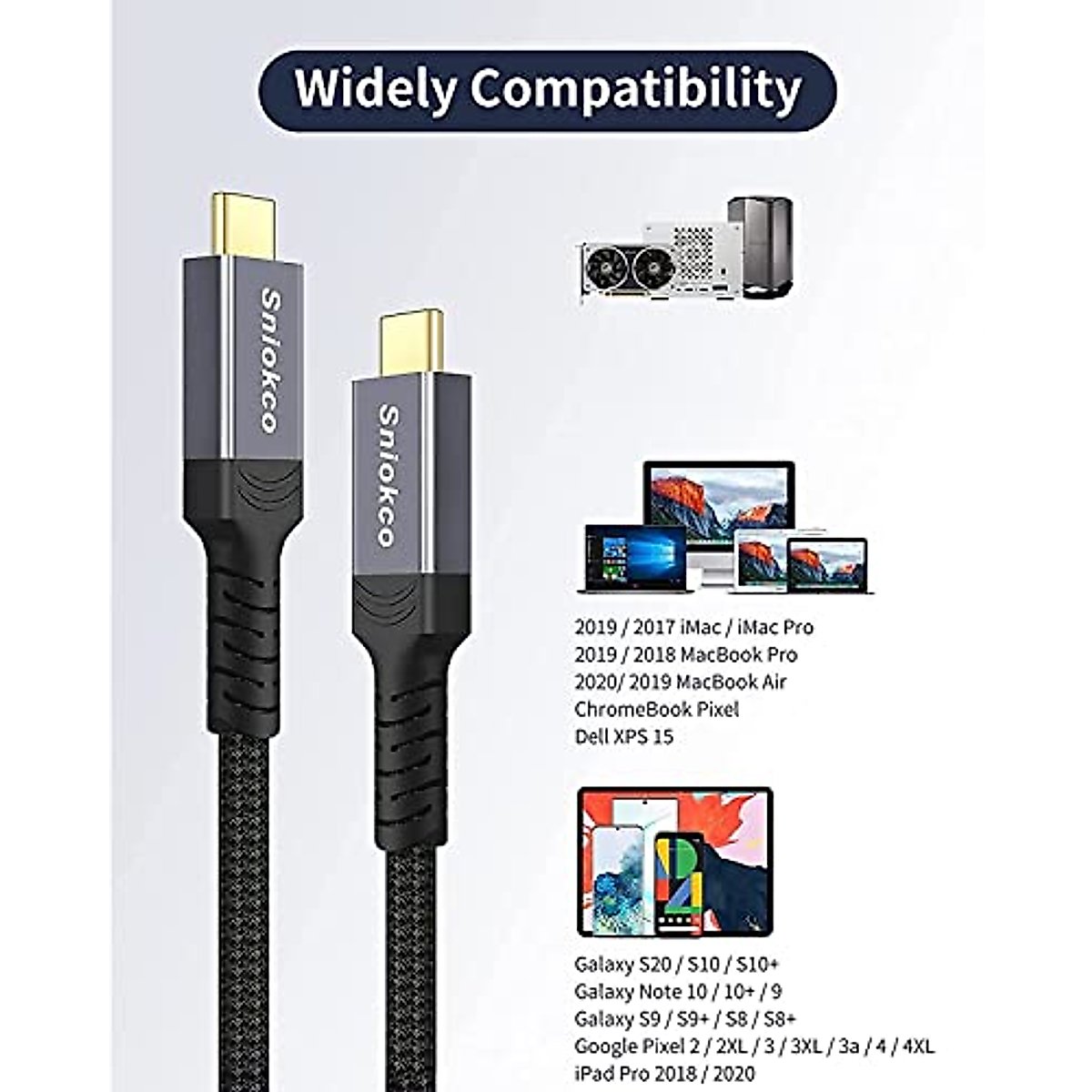 Sniokco USB4 Cable 6.6FT, USB C to USB C Cable 40Gbps with Emarker for Thunderbolt 4/3 USB C 3.2 Gen2*2 PD3.1 240W 100W Data Sync Charger Video Audio for Monitor Display PC Laptops iPhone16 15 MacBook
