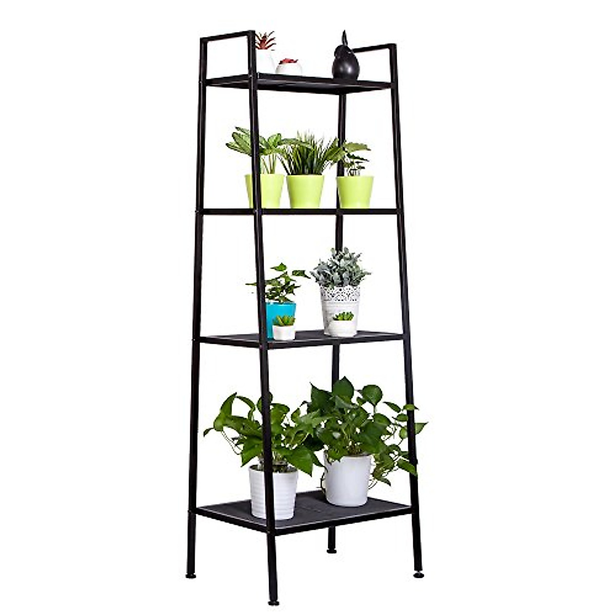 YUJISO 4-Tier Metal Bookshelf - Storage Shelves Ladder Bookshelf Bookcase Shelving Unit for Living Room/Bedroom/Office (Black)