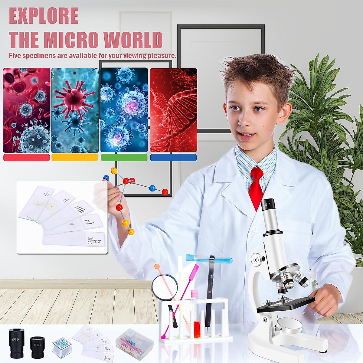 Poothoh Microscope for Adults Kids 40-2000X Magnification Compound Microscope with Microscope Slides Fill Light,Suitable for Children Students Home School Laboratory Microscope kit