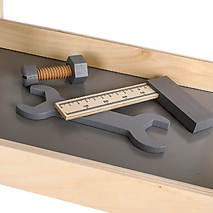 WONKAWOO Wooden Workbench with Blackboard Tool Playset for Kids and Toddlers Construction Bench Set Educational Building Toy Gift for Boys Girls