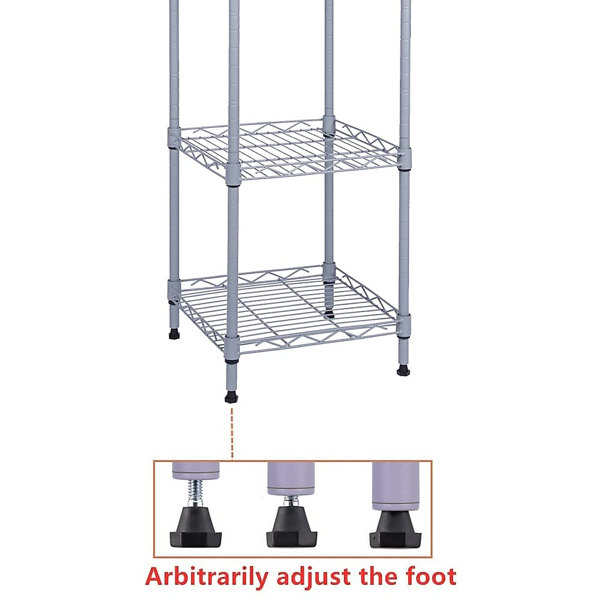GIOTORENT 5 Tier Standing Shelving Metal Units, Adjustable Height Wire Shelf Display Rack for Laundry Bathroom Kitchen 11.8 W x 11.8 D x 50 H (5-Tier, Gray)