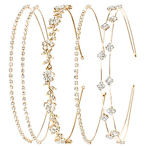 Jaciya Gold Bridal Headband 4 Pieces Rhinestone Headbands Crystal Flower Girl Leaves Crown Head Band Tiara Wedding Hair Accessories