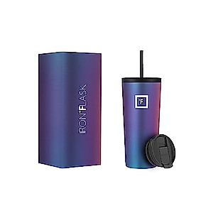 IRON °FLASK Classic Tumbler 2.0-2 Lids (Straw Flip), Vacuum Insulated Stainless Steel Water Bottle, Double Walled, Thermos Travel Mug - Aura, 24 Oz