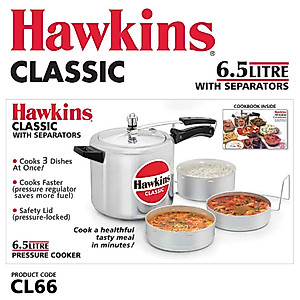 Hawkins Pressure cooker, 6.5 L WITH SEPERATOR, Silver