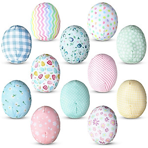 12 Pieces Easter Stuffed Fabric Bunnies Egg Carrot Rustic Farmhouse Decor Stuffed Bunny Rabbit Egg Carrot Vase Fillers for Easter Home Wedding Farmhouse Basket Bowl Fillers Tiered Trays (Eggs)