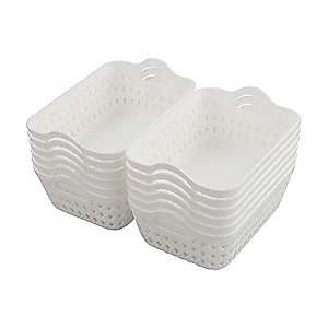 CadineUS Mini Plastic Basket Trays, White, Office Organizer Tray Baskets Set of 12