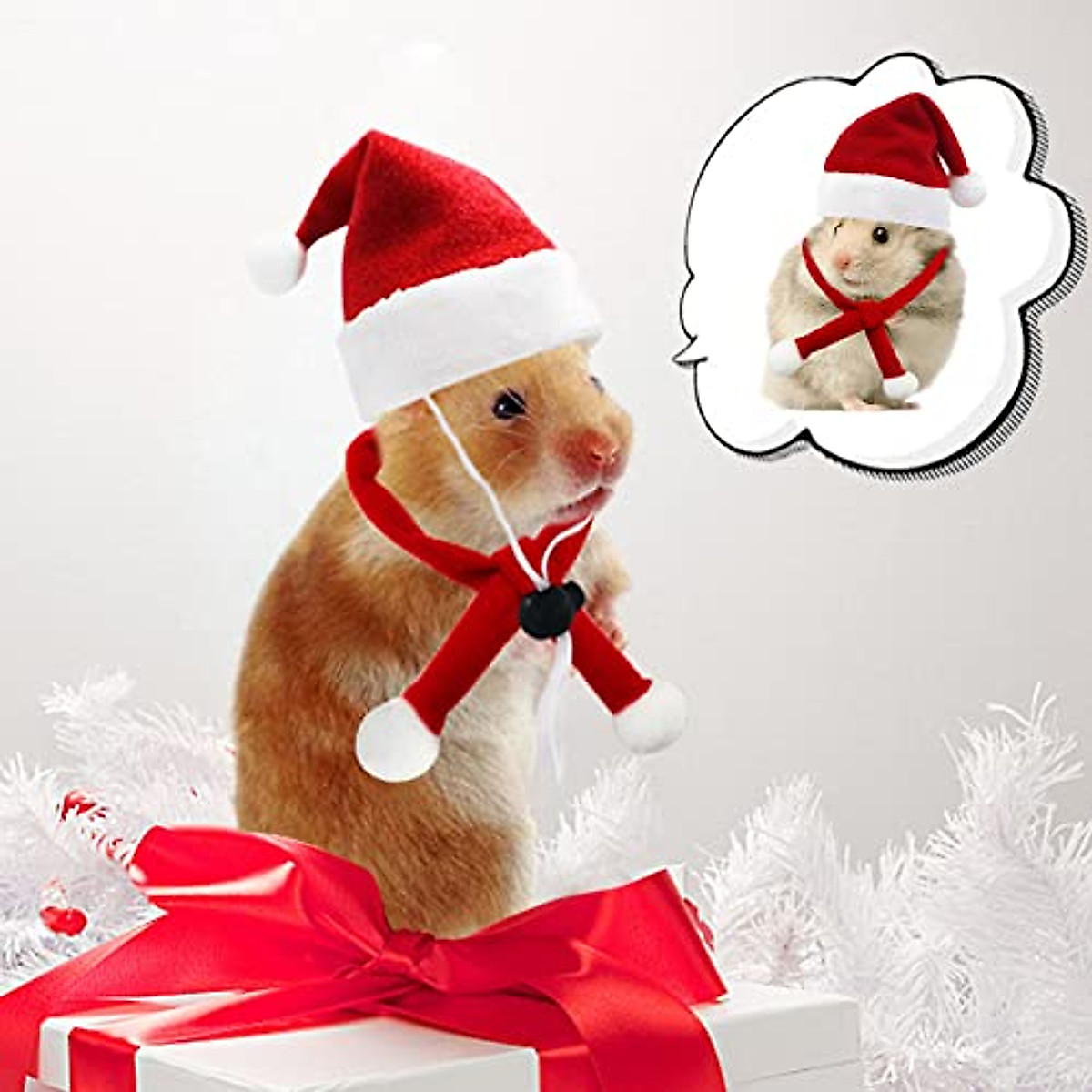 24 PCS Christmas Pet Chicken Hat with Adjustable Chin Strap，Mini Red Santa Hat and Scarf Pet Rabbit Hats with Scarf for Hamster Guinea Pig Chinchilla Hedgehog Lizard Bearded Dragon Xmas.