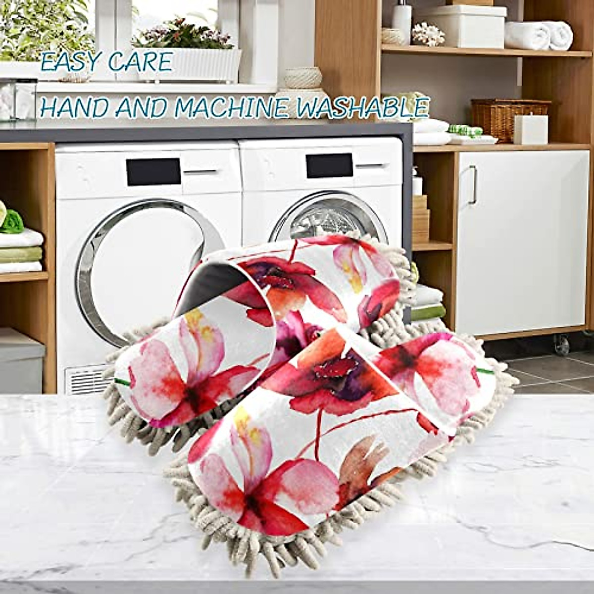 Watercolor Red Flowers Mop Slippers Shoes Cover for Floor Cleaning Washable Dirty Dust Hair Cleaners Microfiber Mop Socks for Kitchen Office House