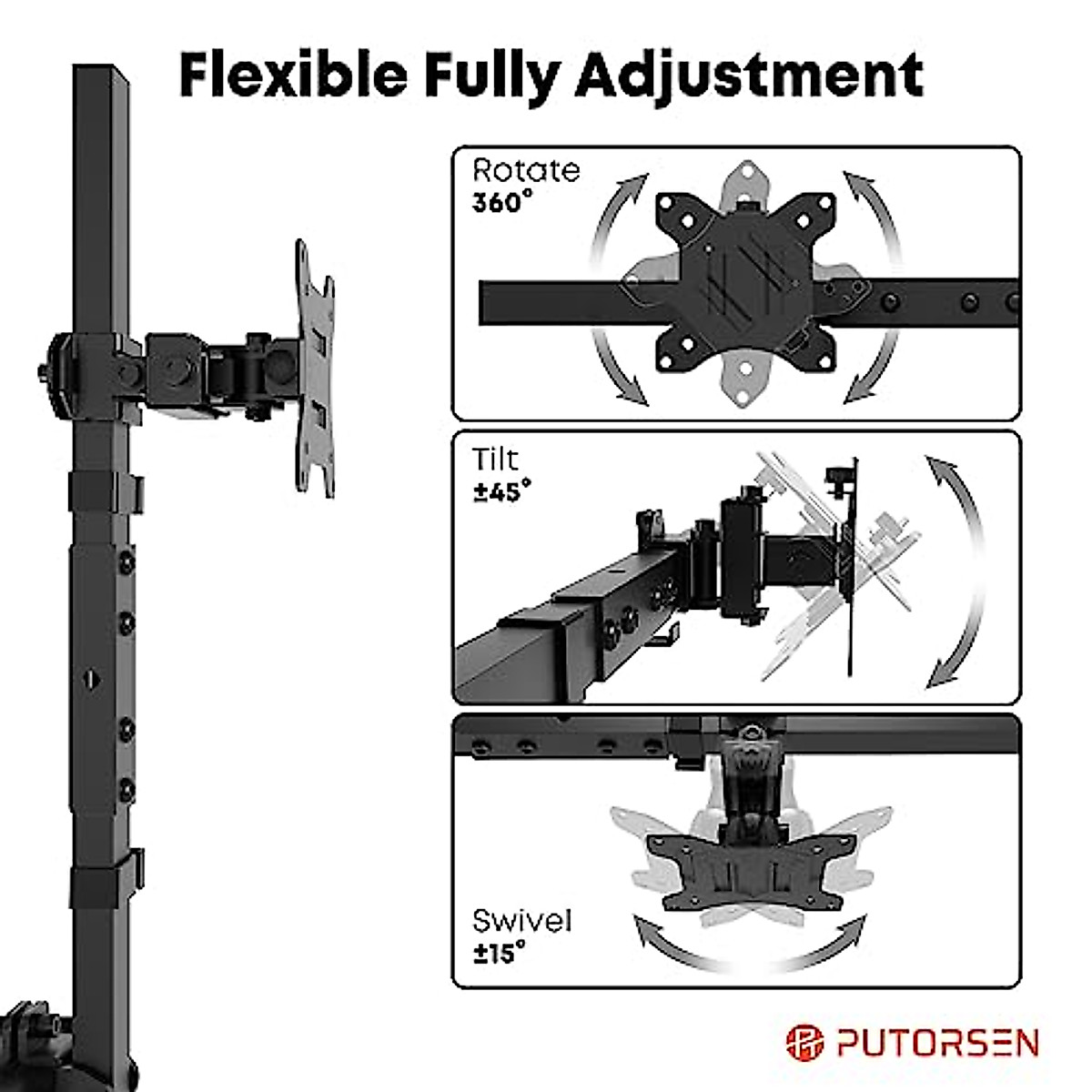 PUTORSEN Ultra Wide 24-38 Inch Dual Monitor Wall Mount, Full Motion Dual Wall Mount Monitor Arm Holds up to 22lbs, Double Computer Monitor Wall Mount for Most LED LCD Screens, VESA 75/100mm, Black