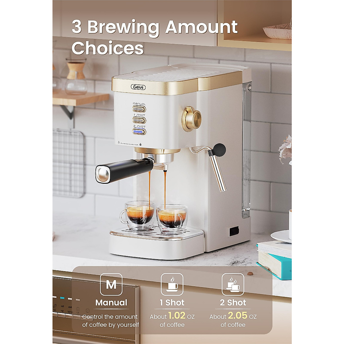 Gevi Espresso Machine 20 Bar High Pressure,Compact Espresso Machines with Milk Frother Steam Wand,Cappuccino & Latte Maker with Volume Control for Home,Espresso Maker，Gift for Coffee Lover