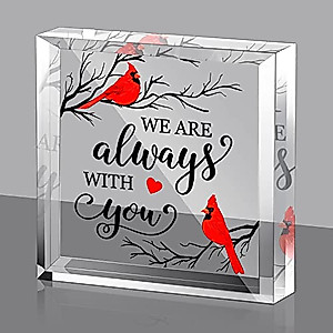 Sympathy Gift Red Cardinal Gifts Bereavement Gift Crystal Glass Memorial Condolence Gift for Loss of Loved One Table Centerpieces Memory Funeral Remembrance(Sympathetic Style,4 x 4 x 0.6 Inch)