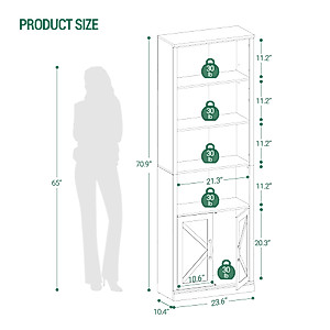 Hzuaneri 5 Tier Bookshelf Bookcase with Cabinet Doors, 70 in Tall Wooden Bookshelves, Display Storage Shelves, Floor Standing Book Shelf Furniture for Home Office, Living Room, Bedroom, Black BC20104X