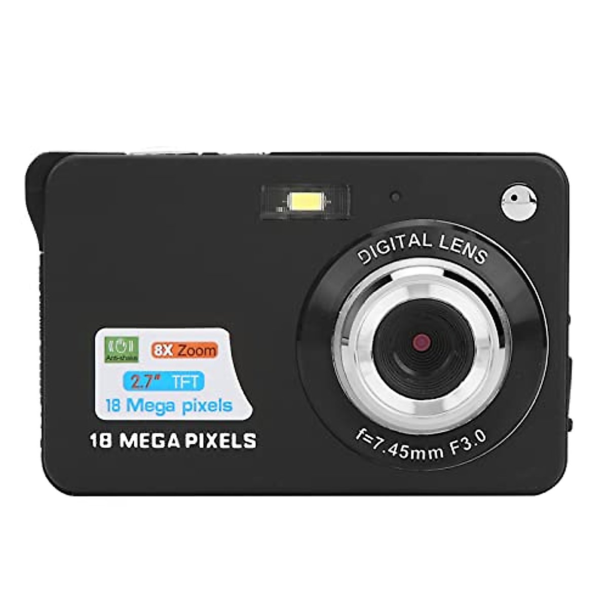 Nofaner Digital Camera, 8X Zoom Card Digital Camera 5 MP 2.7in LCD Display Maximum Support 32GB Memory Card Builtin Microphone Mini Digital Camera(Black)