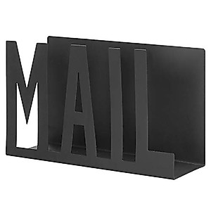 MyGift Modern Black Metal Mail Holder Countertop Organizer with Cutout Mail Lettering Design, Office Desktop Envelope and Document Storage Rack