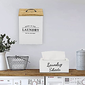 Unistyle Dryer Sheet Holder & Lint Bin Set,Wooden Dryer Sheet Dispenser,Magnetic Lint Bin for Laundry Room Organization and Storage,Fabric Softener Dispenser Laundry Pods Container for Laundry Decor