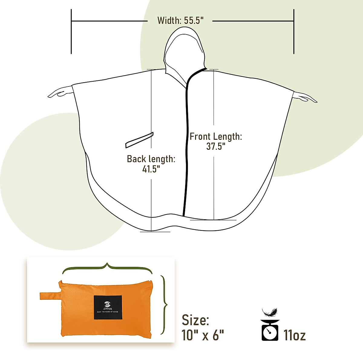 Unisex Rain Poncho Raincoat Hooded for Adults Women with Pockets(Orange)