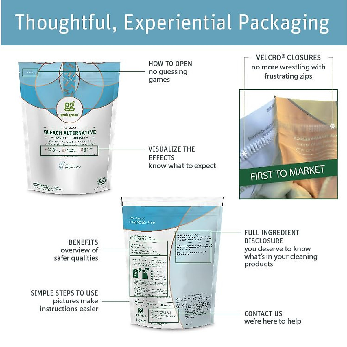 Grab Green Bleach Alternative Pods, 60 Count, Chlorine Free, Fragrance Free, Plant and Mineral Based, Laundry Booster to Brighten Whites, Removes Stains, Neutralizes Odors