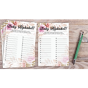 OICPYD Floral Baby Shower Games - Baby Alphabet Game - Baby Shower Party Cards for Boy & Girl- 30 Cards Pack(pink11)